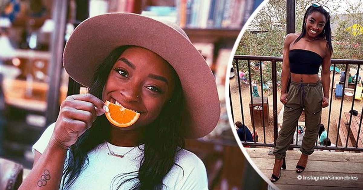 Simone Biles Flaunts Toned Physique in Black Crop Top and Green Pants ...