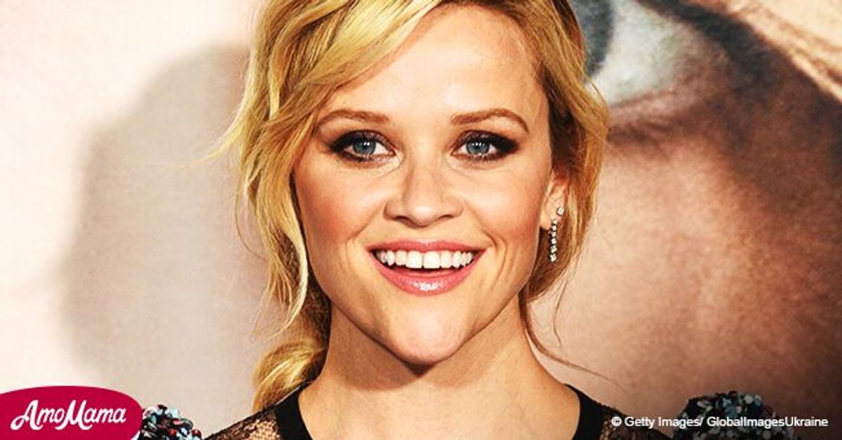 Reese Witherspoon, 42, looks youthful in a black-and-white spring dress ...