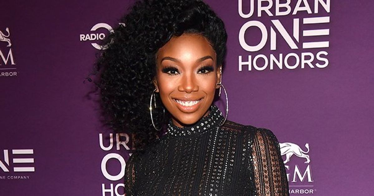 Brandy Showcases Killer Legs in High-Waisted Skinny Shorts & Blue Heels ...