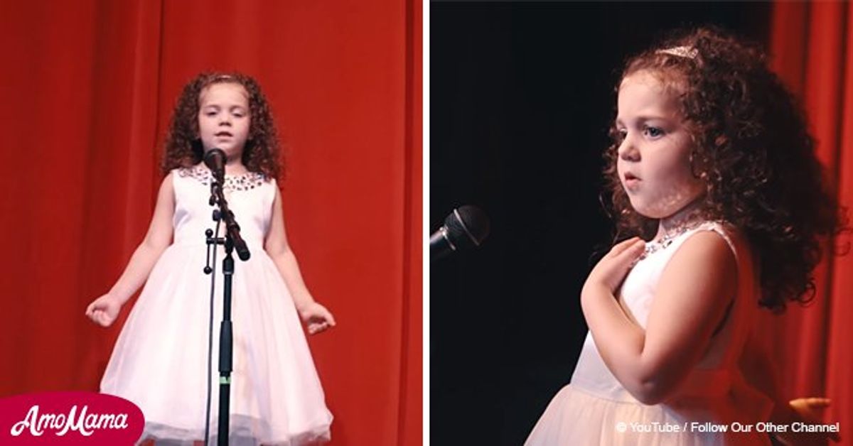 Young girl bravely performs Sinatra hit on stage. Audience quickly ...
