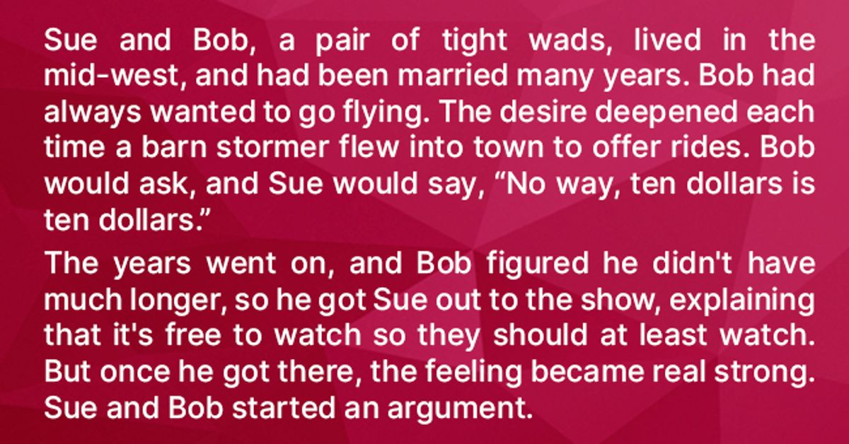 Joke: A Couple of Tightwads Start an Argument about a Ten Dollar Flight