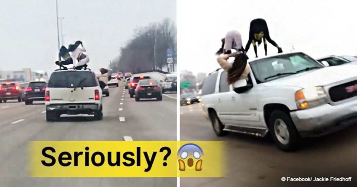 Rush-hour twerk: two women dance on the roof of a car while traveling ...