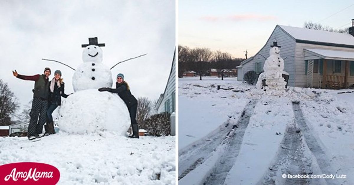 Vandal driver 'attacked' a giant snowman but suffered 'instant karma'