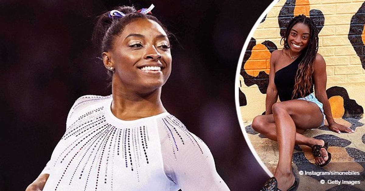 Simone Biles Shows off Fit Figure in Denim Shorts and Black One ...