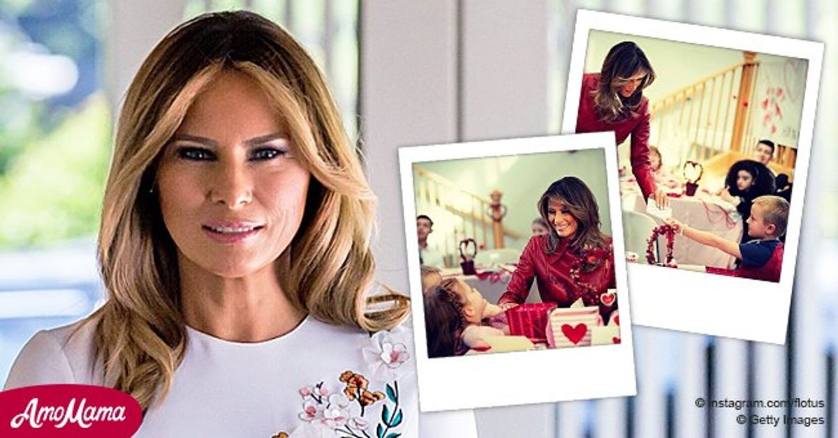 Melania Trump Stood out in Ruby Red Faux Leather Coat as She Visited a ...