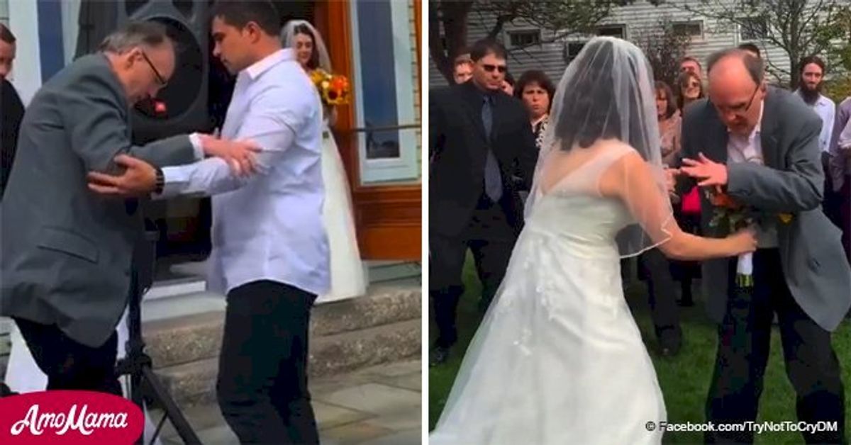 Daughter in tears as her dad stands up from wheelchair to walk her down ...