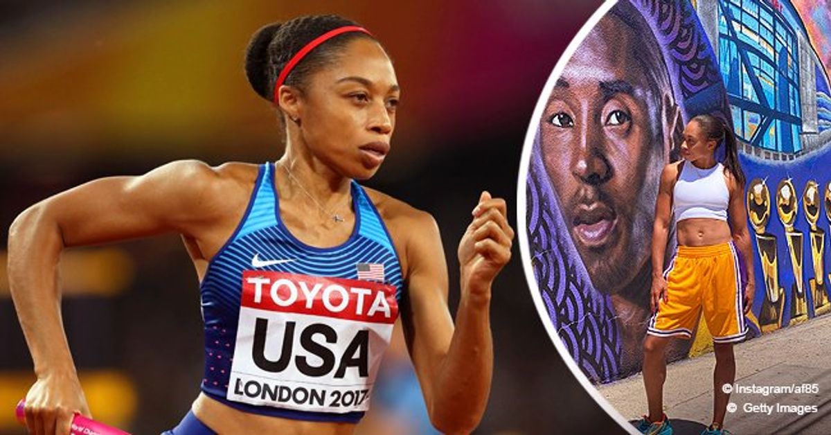 Olympian Allyson Felix Poses in Jersey near Kobe Bryant Murals in LA