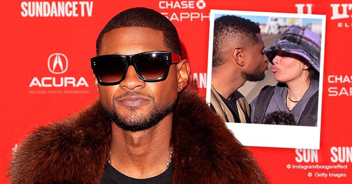 Usher Puckers up to Kiss His Girlfriend as She Holds Their Baby with ...