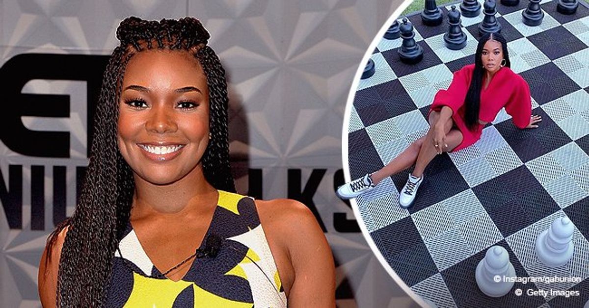 Gabrielle Union Poses in a Red Ensemble on a Huge Chess Board Inspired ...