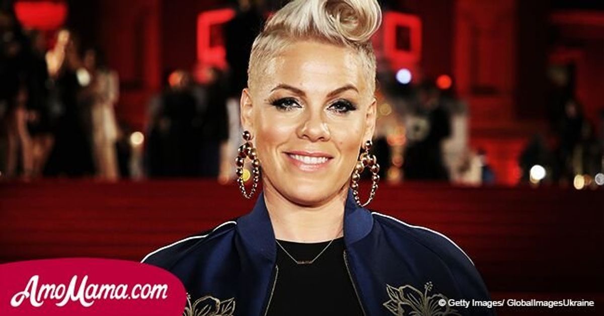 Pink shares an adorable throwback photo of herself with bright pink ...