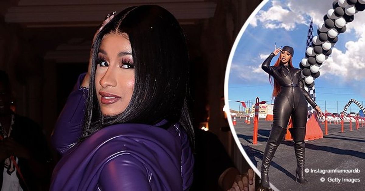 Check Out Cardi B's Slim Figure in a Black Belted Jumpsuit and High ...