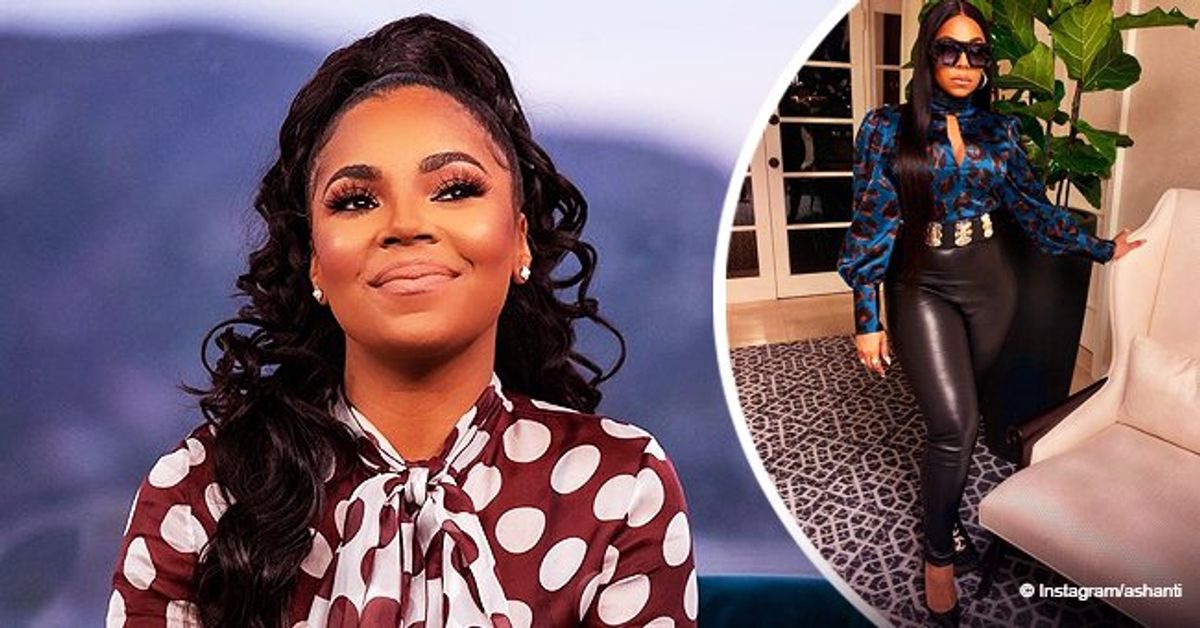 Ashanti Flaunts Curvy Figure in Black Leather Pants, One High Heel ...
