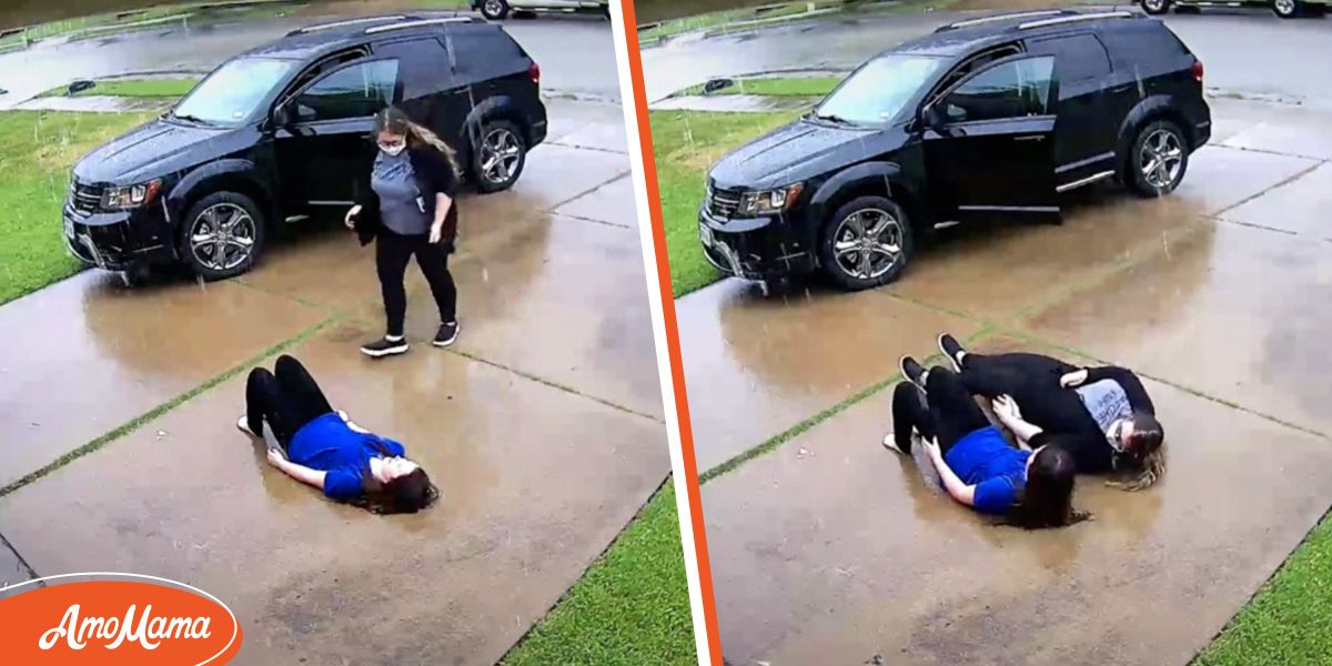 Mom Returns Home to See Daughter Lying in the Rain, Takes Her Hand and Lies Down to Support Her