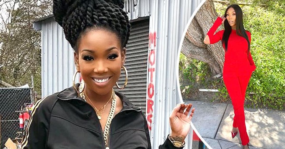 Brandy Flaunts Her Curves in a Red Givenchy Bodysuit and Pants in Photo