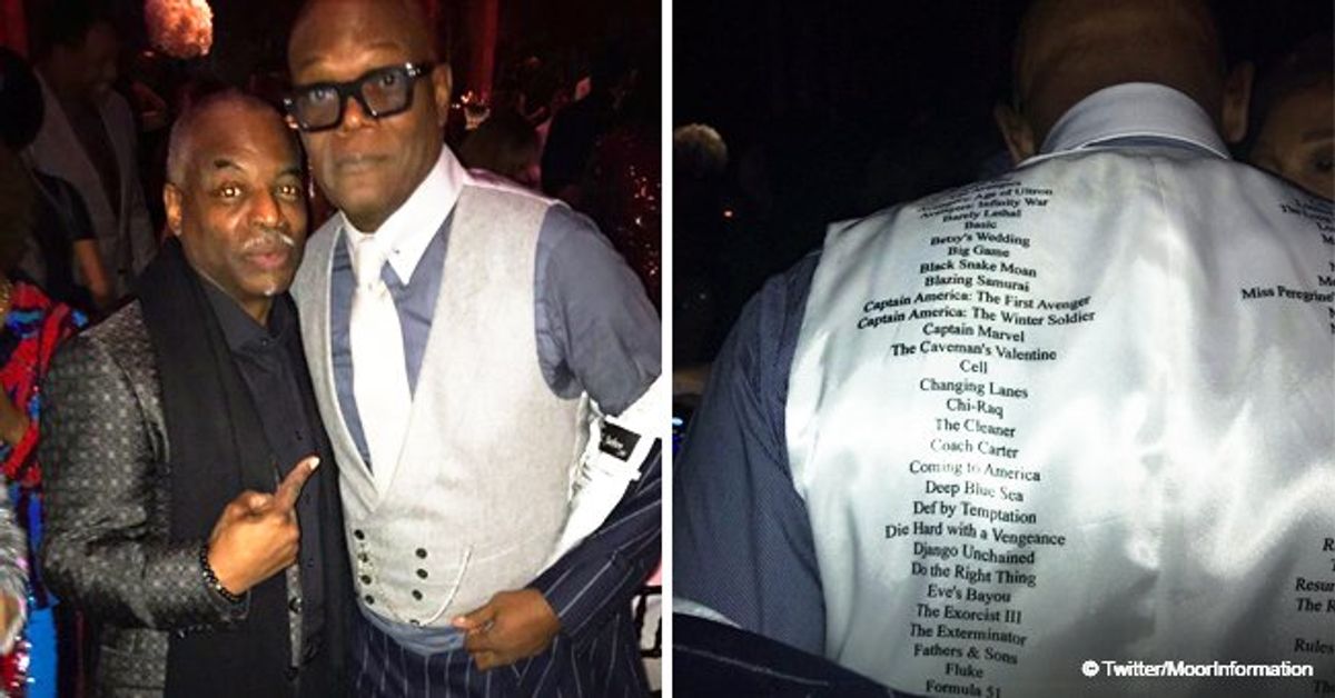 Samuel L. Jackson wears custom vest that lists 125+ movies he’s been in ...