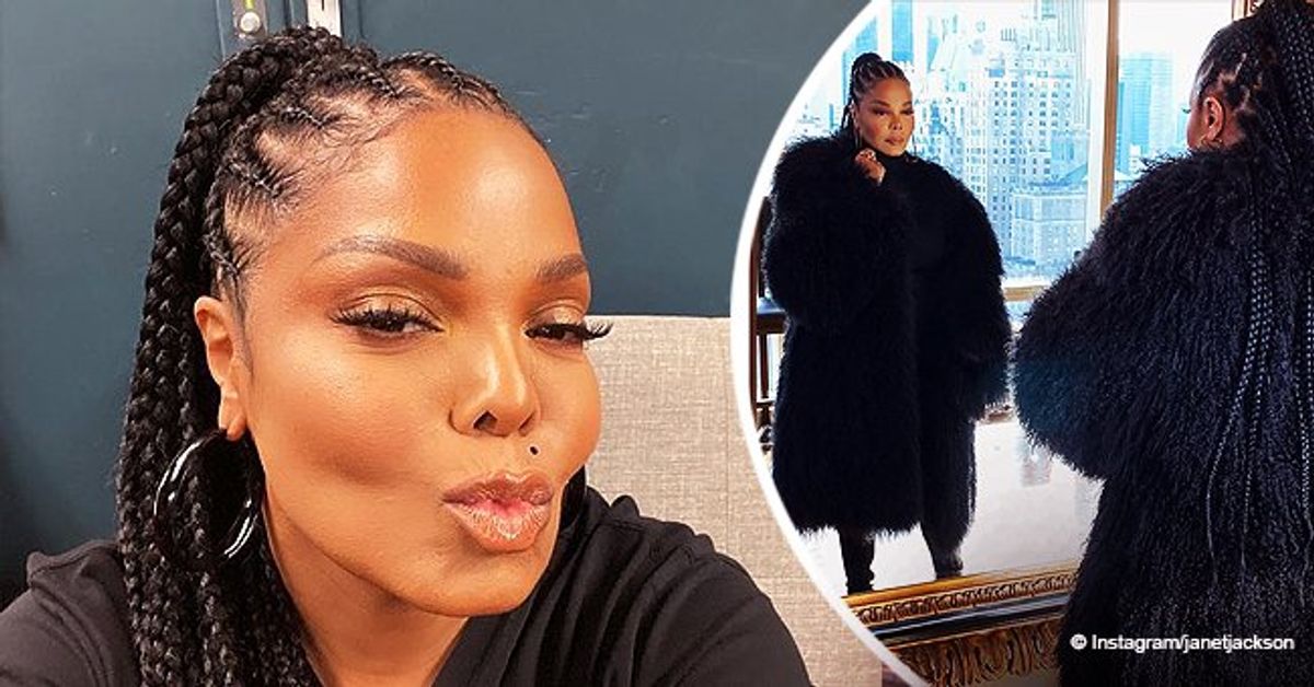 Janet Jackson Fashions All-Black Look Wearing an Oversized Fur Coat in ...