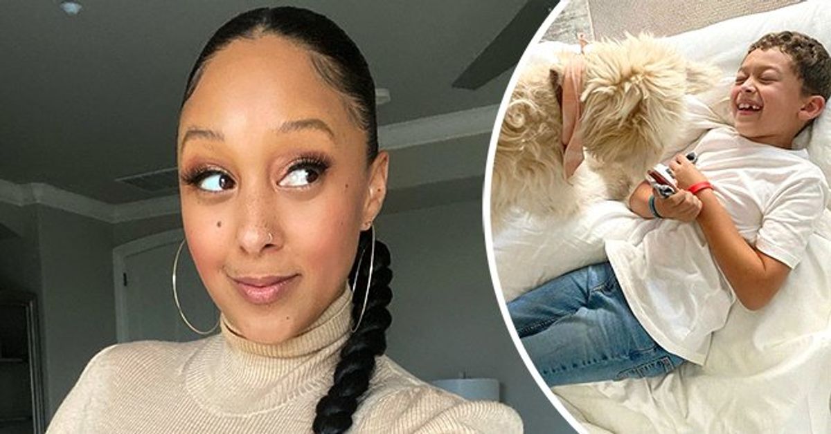 Tamera Mowry Posts a Snap of Her Son Aden All Smiles with Their Dog Chloe