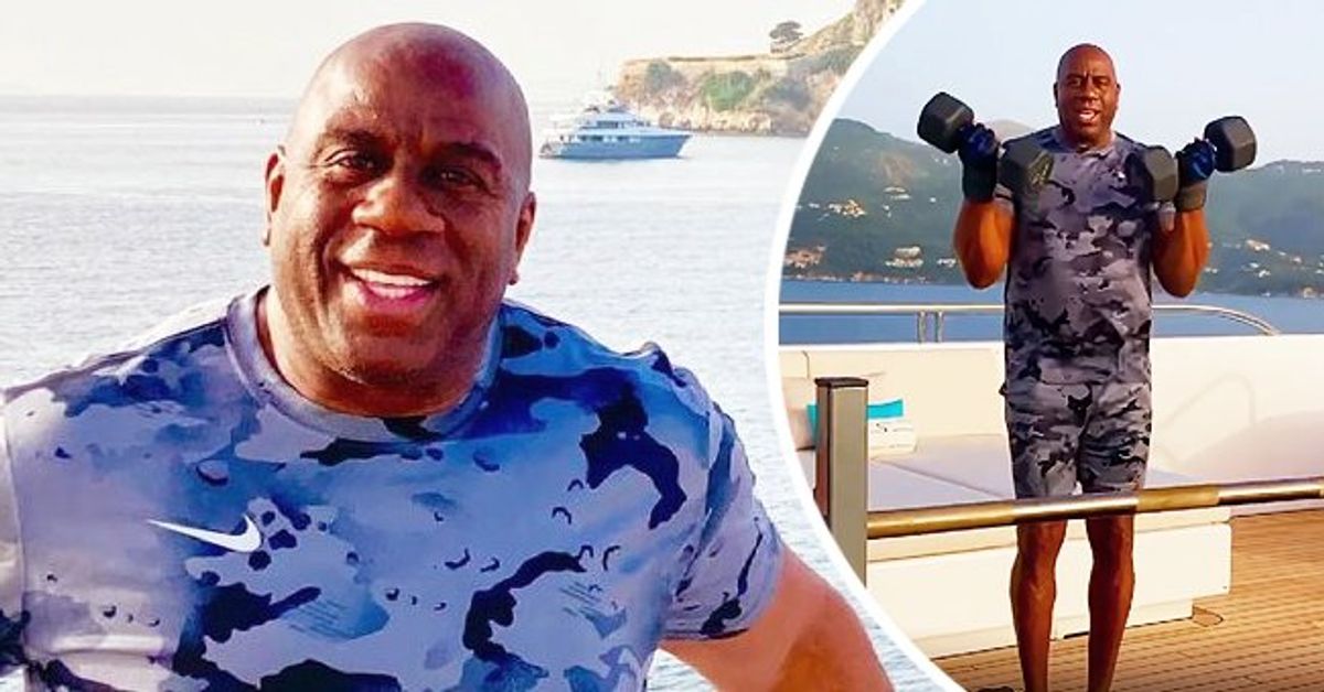 Magic Johnson Looks Half His Age Lifting Weights in a Camo Outfit While ...