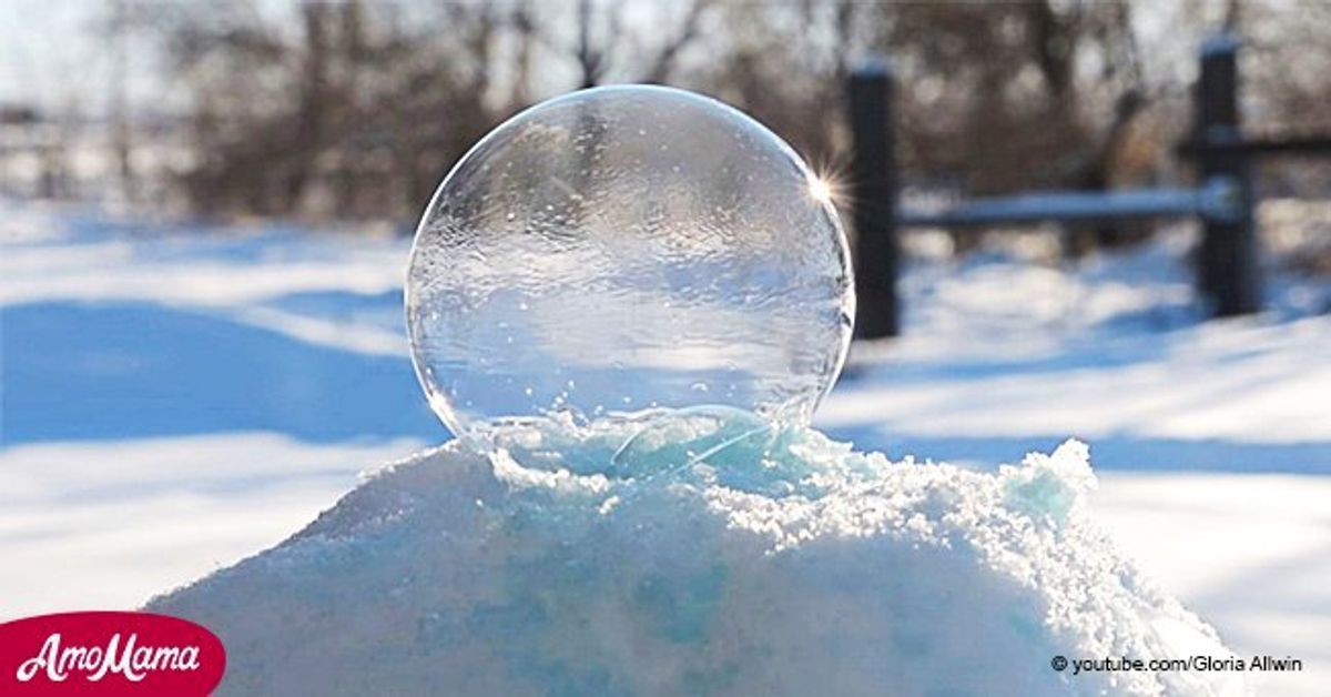 Woman blows a bubble onto a snow pile and then an amazing ...