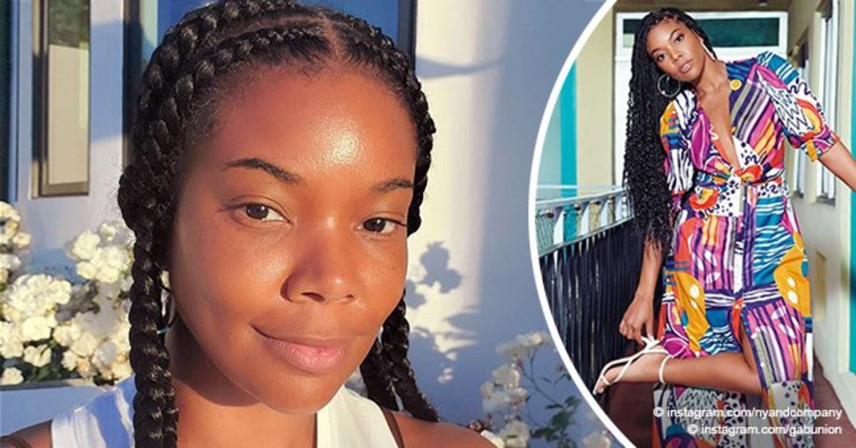 Gabrielle Union Looks Gorgeous in a Colorful Printed Floor-Length Dress ...