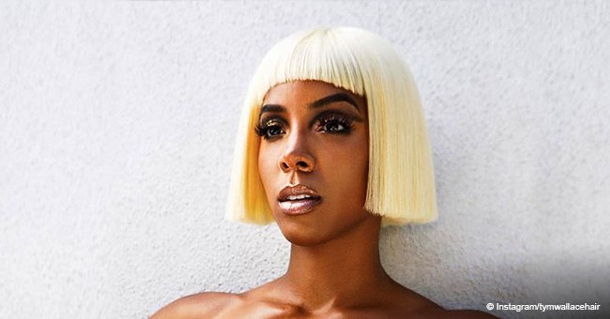 Kelly Rowland is fiercer than ever in a bleach blonde bob with bangs ...