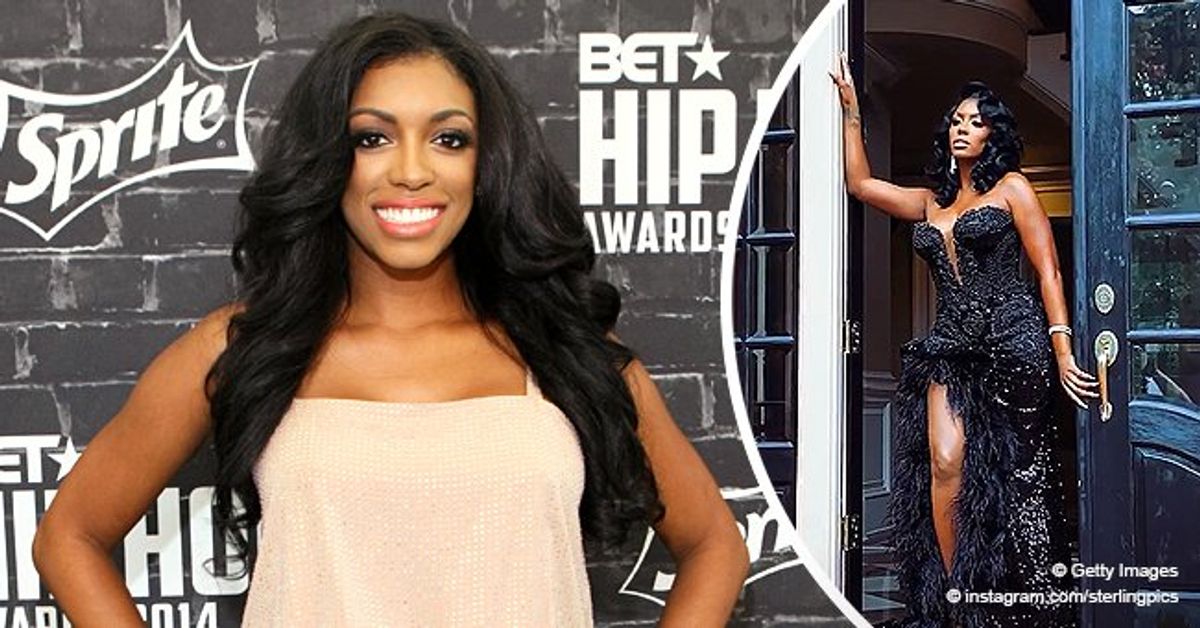 RHOA Star Porsha Williams Looks Regal Posing in Feathered off-Shoulder ...