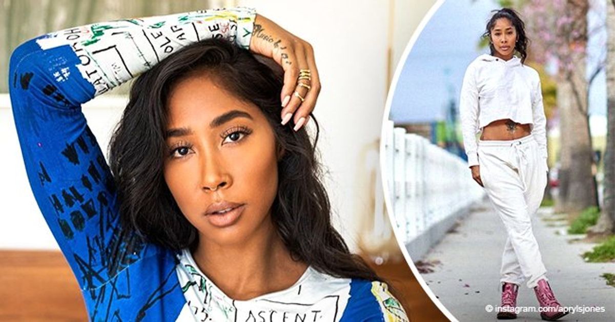 Apryl Jones Shows Her Toned & Tattooed Belly Sporting a White Tracksuit ...