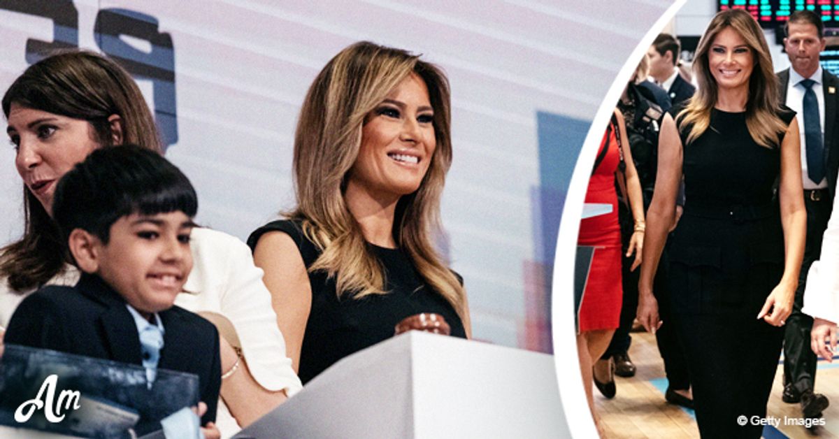 First Lady Melania Trump Visits NYSE in Sleeveless Black Prada Dress ...
