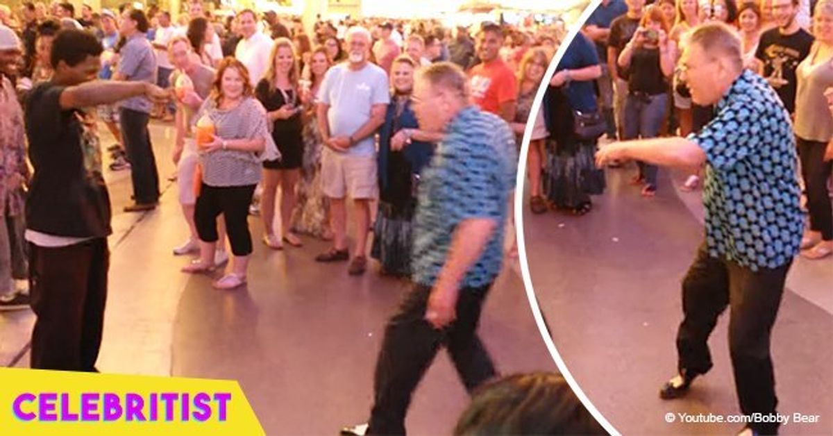 Grandpa steals the show as he challenges 2 performers to a breakdance ...