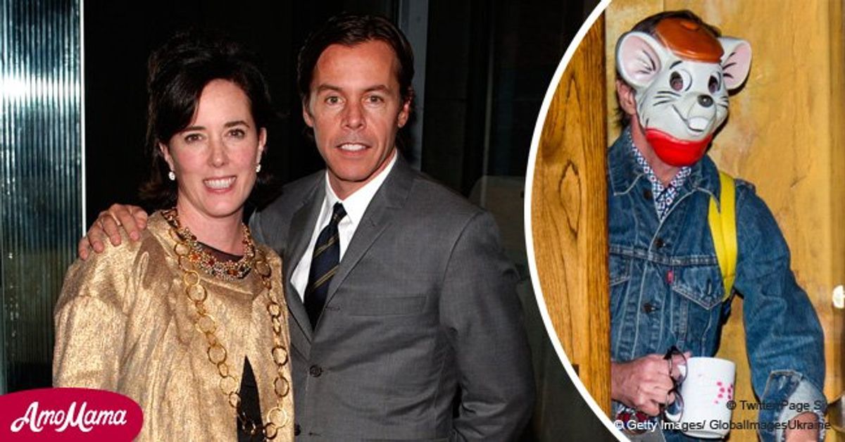 Kate Spade's husband hides his face under bizarre mouse mask after wife ...