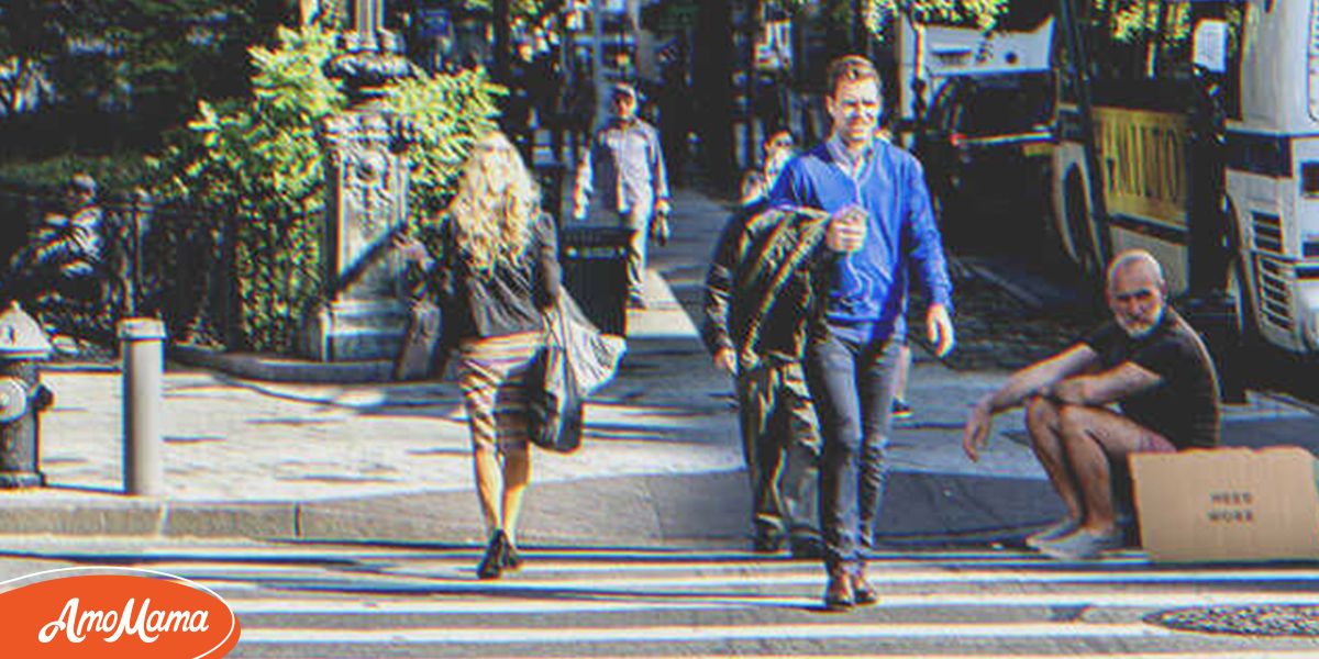 Poor Man Sitting with a Cardboard on the Street Turns Down Alms to Find ...