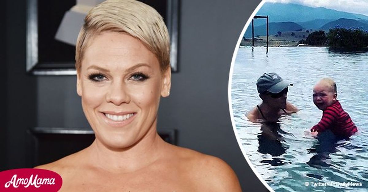 Pink shares a video of her little son crying during a swimming lesson ...