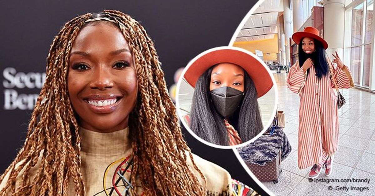 Brandy Looks Stunning Styled with Straight Hair in a Long Striped Dress ...