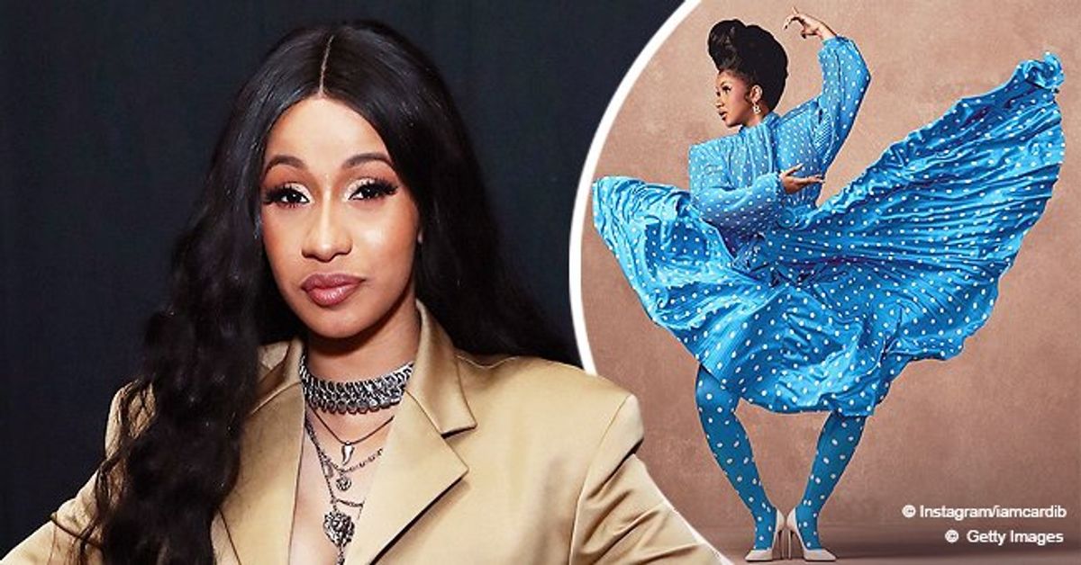 Cardi B Looks Unforgettable Posing in Blue Balenciaga Dress and ...