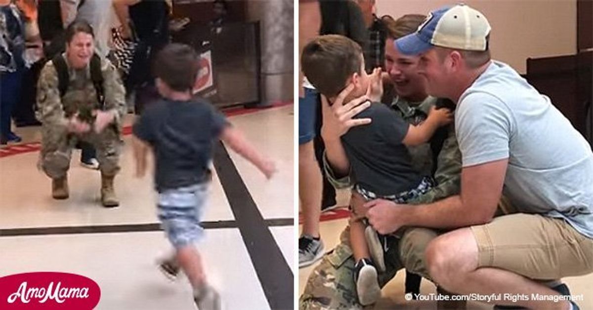 Emotional moment military mom reunites with toddler after being ...
