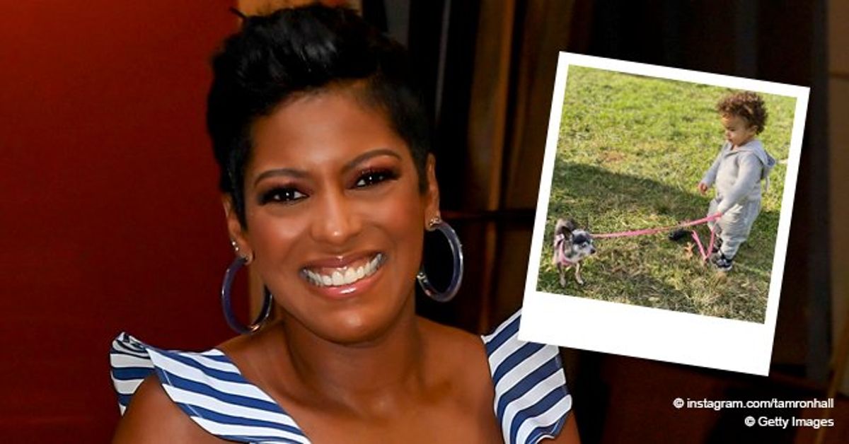 Tamron Hall's Baby Moses Shows His Cheeks & Puffy Hair While Walking a ...