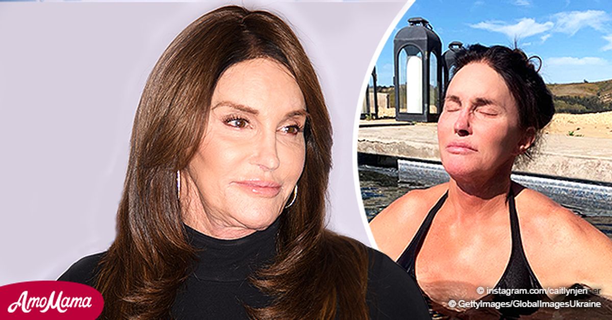 Caitlyn Jenner Goes Makeup Free while Chilling in a Pool during a Heatwave