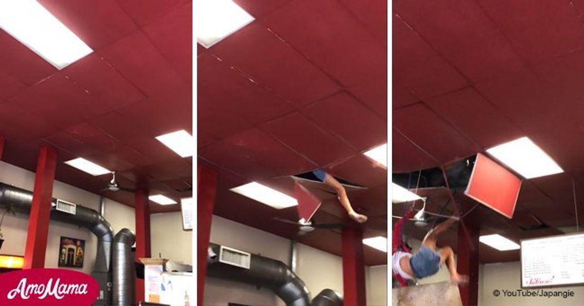 Bizarre moment woman falls through restaurant ceiling while allegedly ...