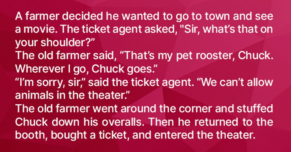 Farmer Brings Rooster to a Movie Theater
